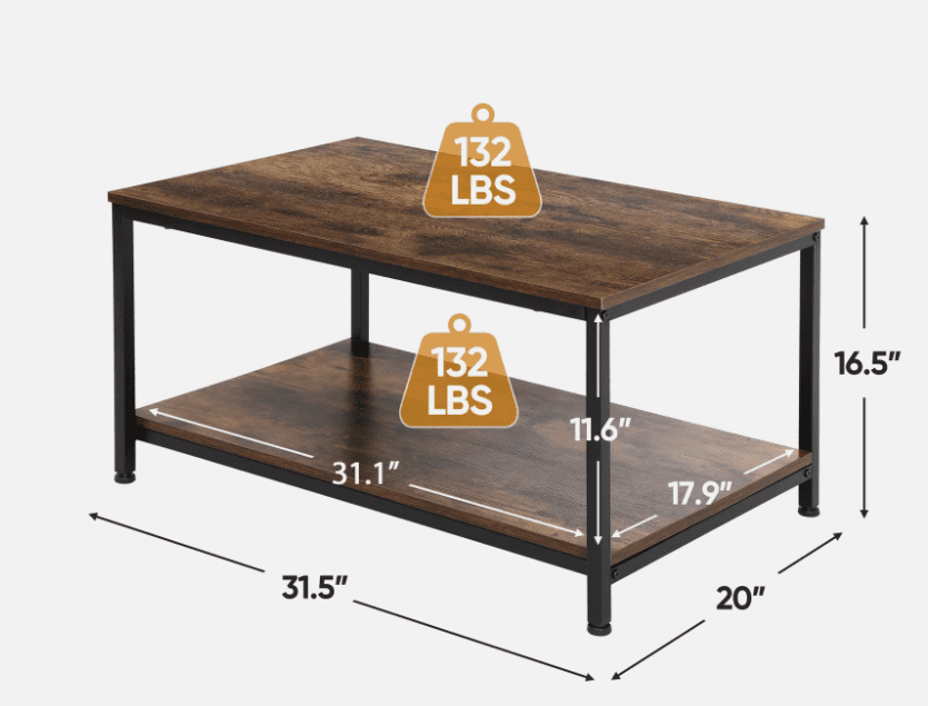2-Tier Industrial Coffee Table Rectangle TV Stand Side End Table w ...