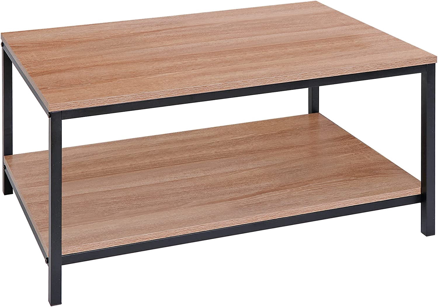 2-Tier Industrial Coffee Table with Storage Shelf for Small Apartment ...