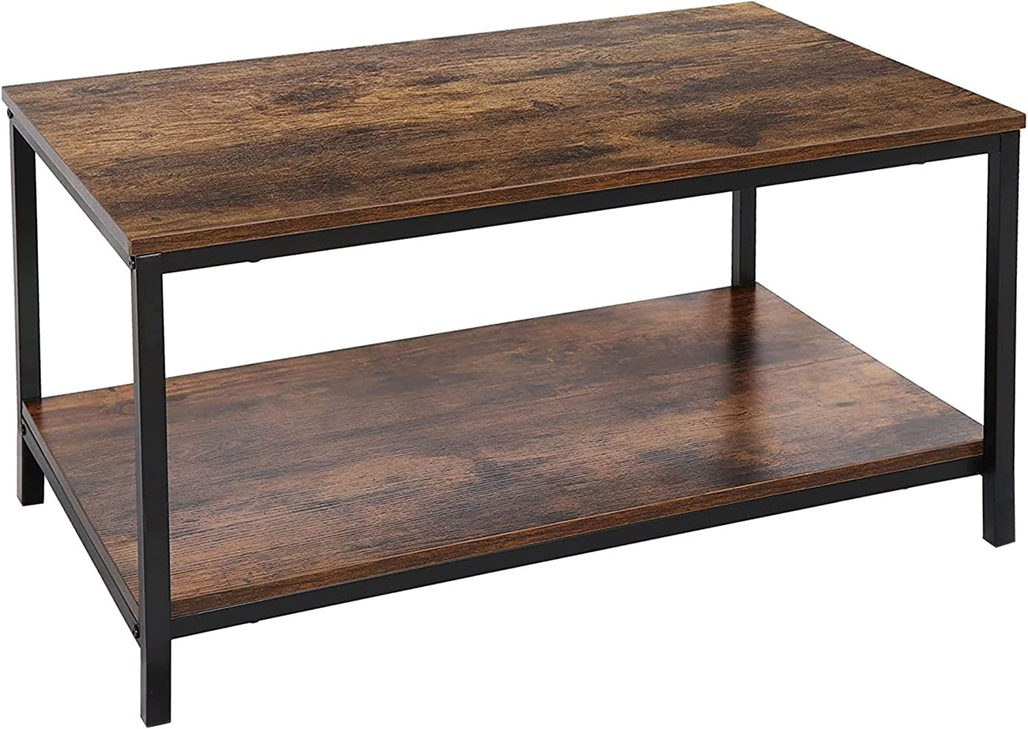 2-Tier Industrial Coffee Table with Storage Shelf for Small Apartment ...