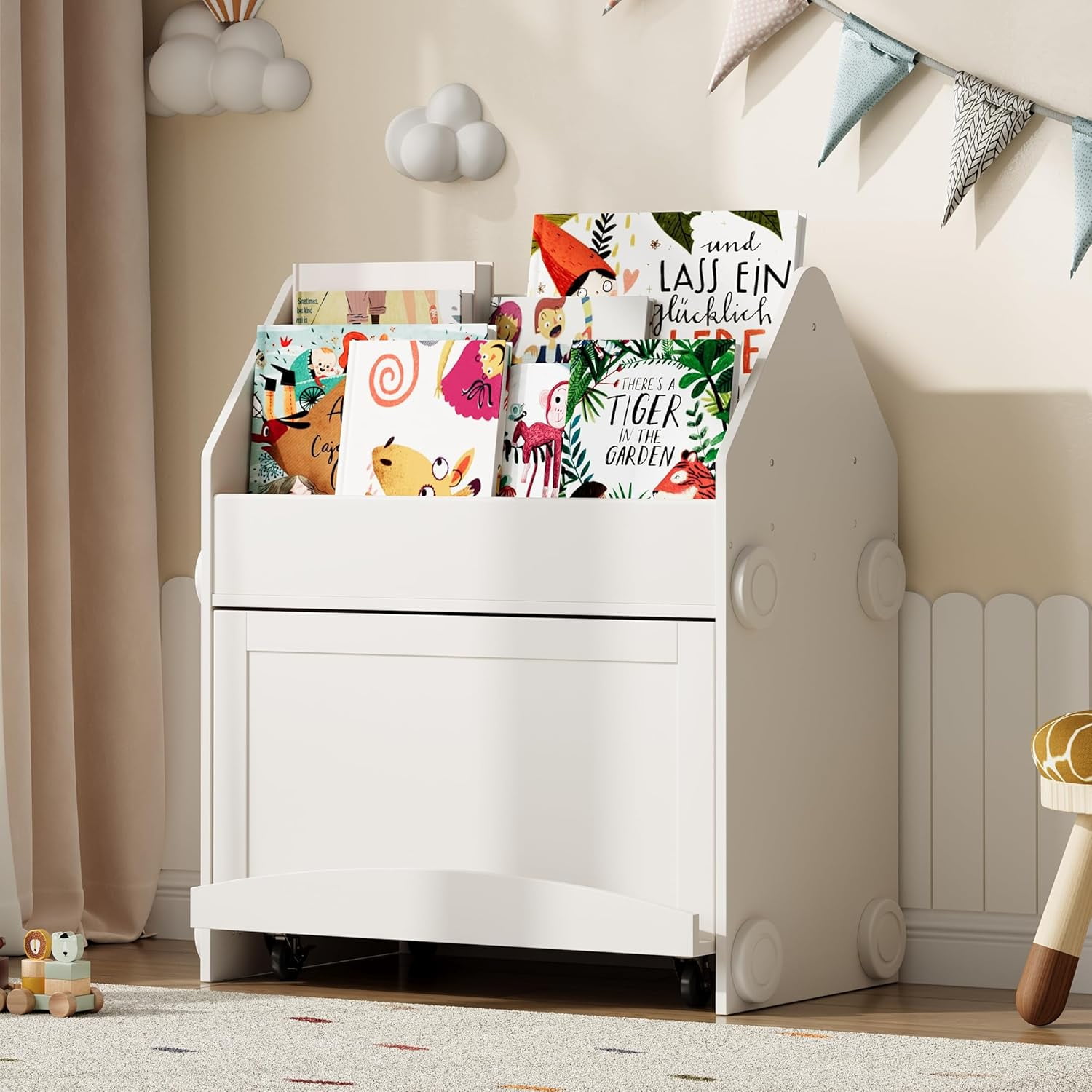 2-Tier Kids Bookshelf, Toddler Bookshelf, Wooden Bookcase and Toy ...