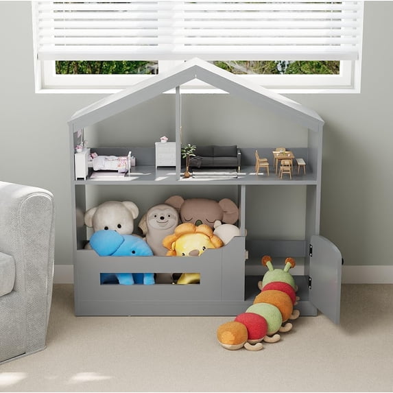 2-Tier Kids Bookshelf, Toy Storage Organizer with Motion Sensor Light ...