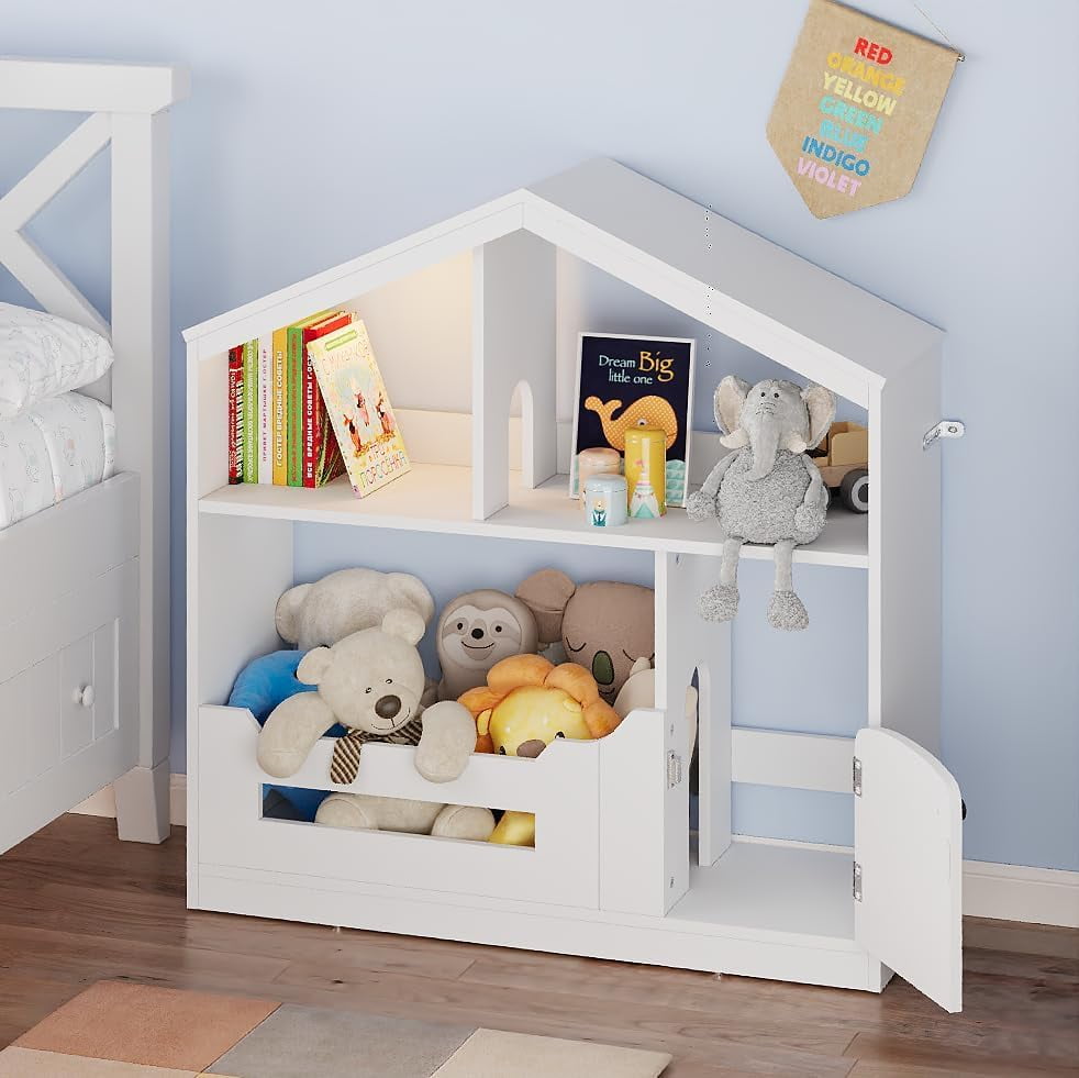 2-Tier Kids Bookshelf, Toy Storage Organizer with Motion Sensor Light ...