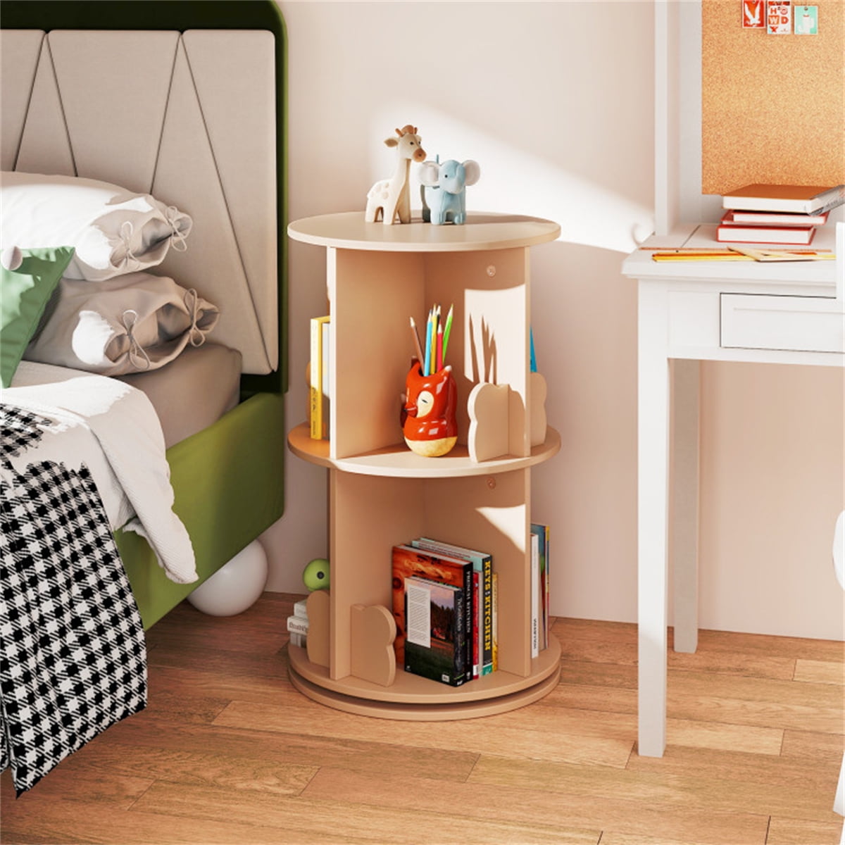 2-Tier Kids Rotating Bookshelf - 360 ° Display for Books/Toys, Bear ...