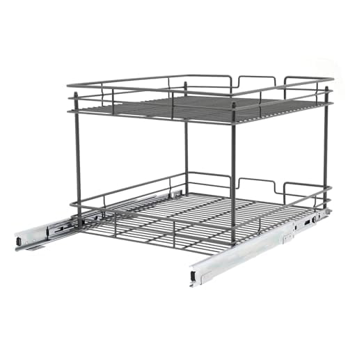 2-Tier Kitchen Cabinet Pullout Slide Out Pantry Shelf 44lbs Load ...