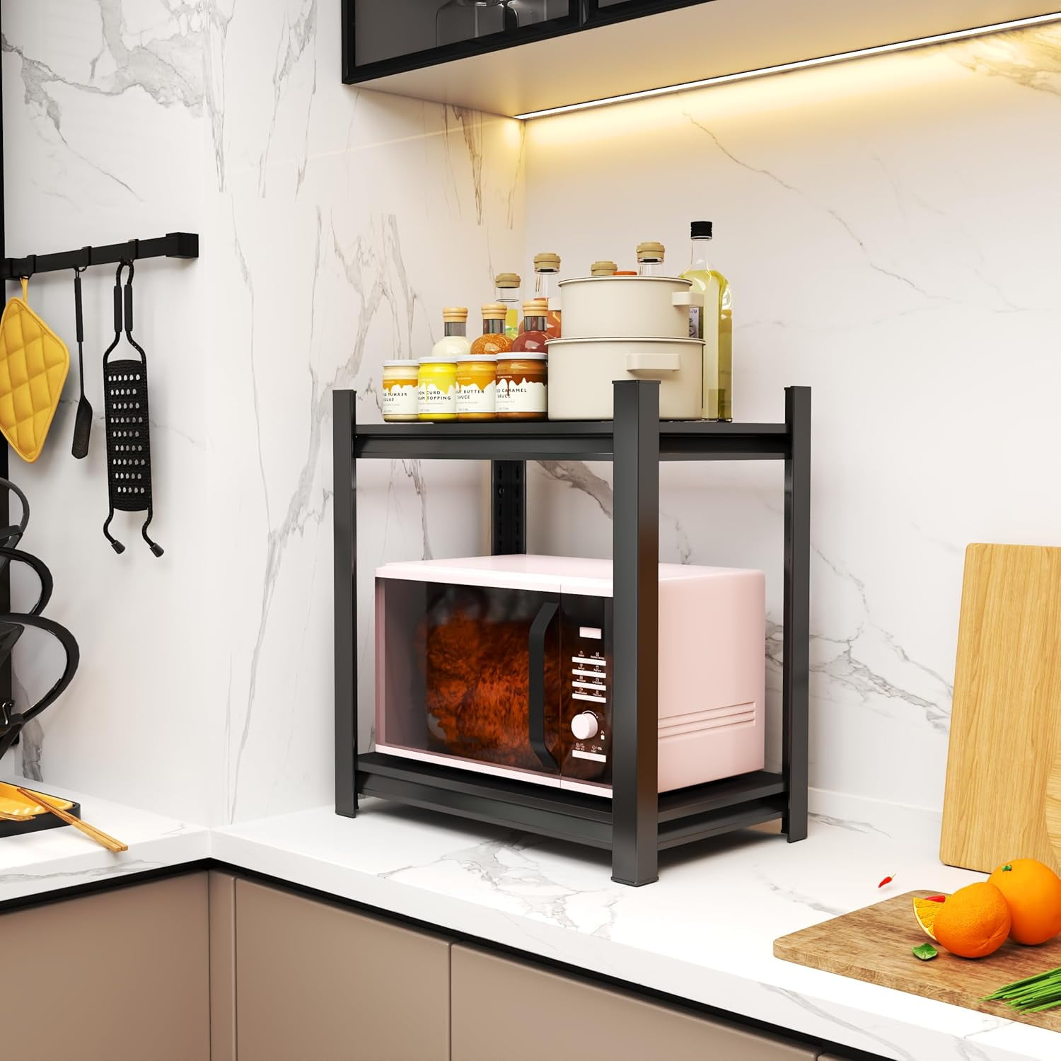 2-Tier Kitchen Counter Shelf,Desktop Storage Rack,Adjustable Microwave ...