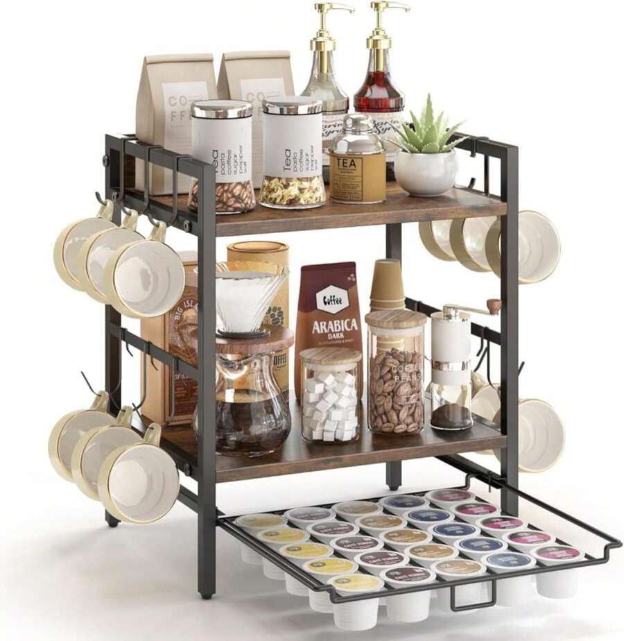 2 Tier Kitchen Counter Shelf Organizer, Coffee Bar Station Organizer ...