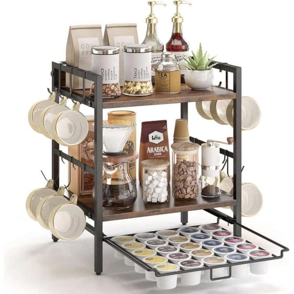 2 Tier Kitchen Counter Shelf Organizer, Coffee Bar Station Organizer ...
