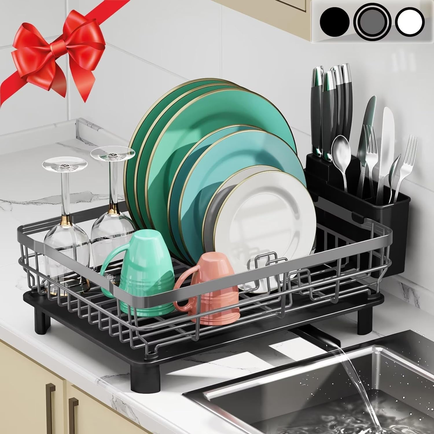 2-Tier Kitchen Dish Drying Rack with Removable Utensil Holder, Large ...
