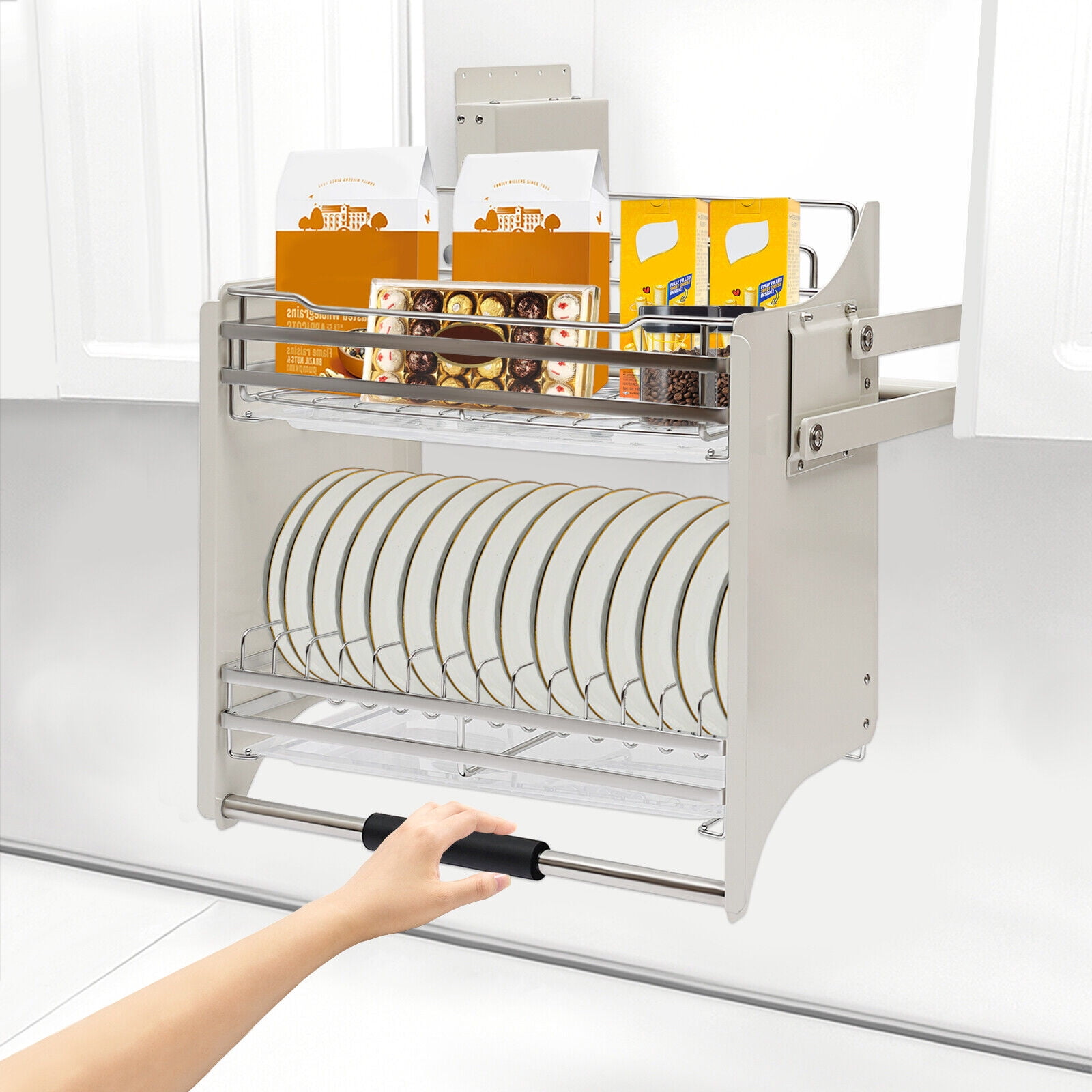 2 Tier Kitchen Pull Down Cabinet Organizer Pull-Out Spice & Dishes ...