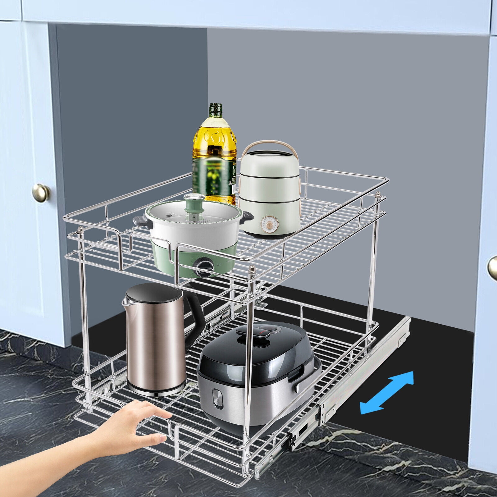 Kitchen Pull Out Cabinet Organizer 19.5"/16.5" W Slide Out Drawer ...