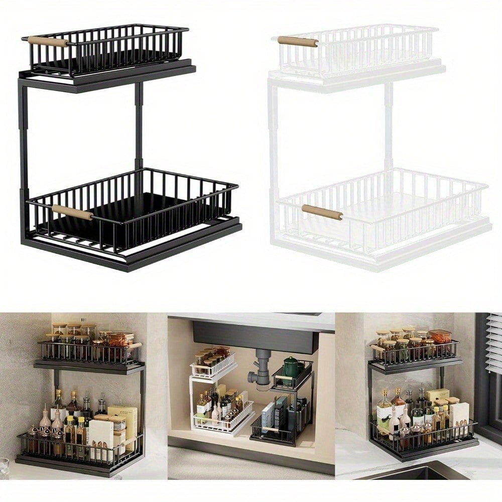 2 Tier Kitchen Storage Holders Slide Out Sink Shelf Storage Shelf ...
