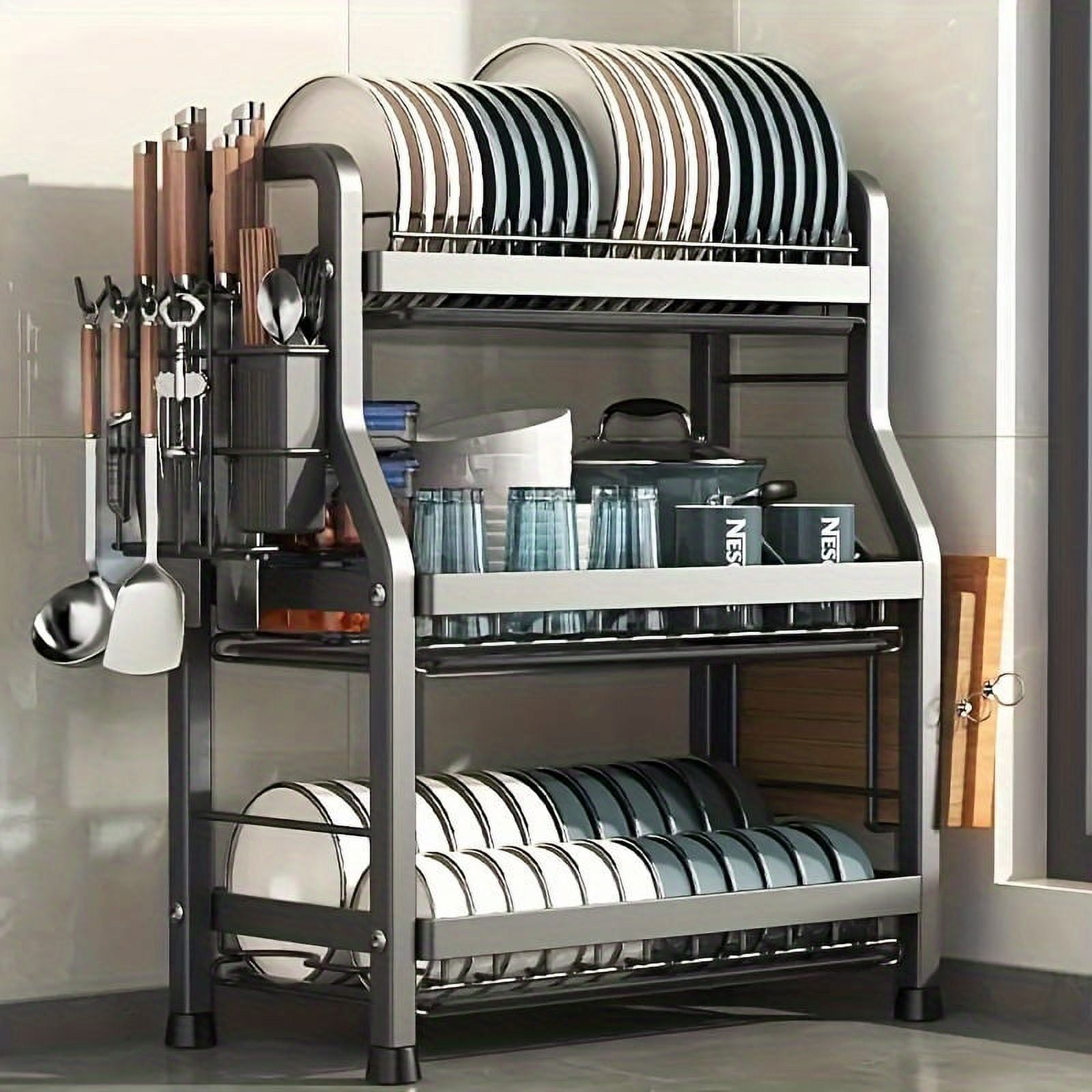 2-Tier Large Capacity Stainless Steel Dish Rack with Rustproof Design ...