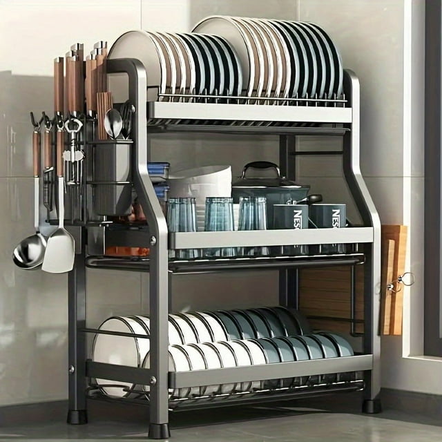 2-Tier Large Capacity Stainless Steel Dish Rack with Rustproof Design ...