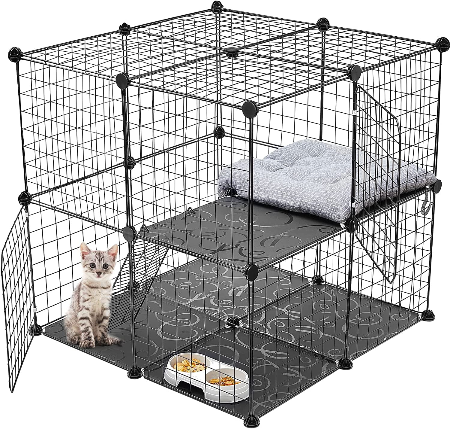 2 Tier Large Cat Cage Crate DIY Pet Playpen Detachable Dense Metal Wire ...