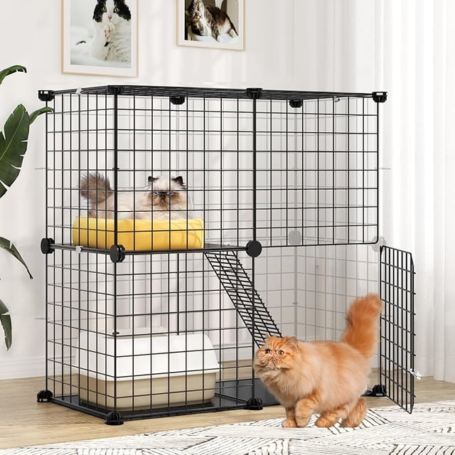 2 Tier Large Indoor Cat Cage Crate, DIY Pet Playpen with Detachable ...