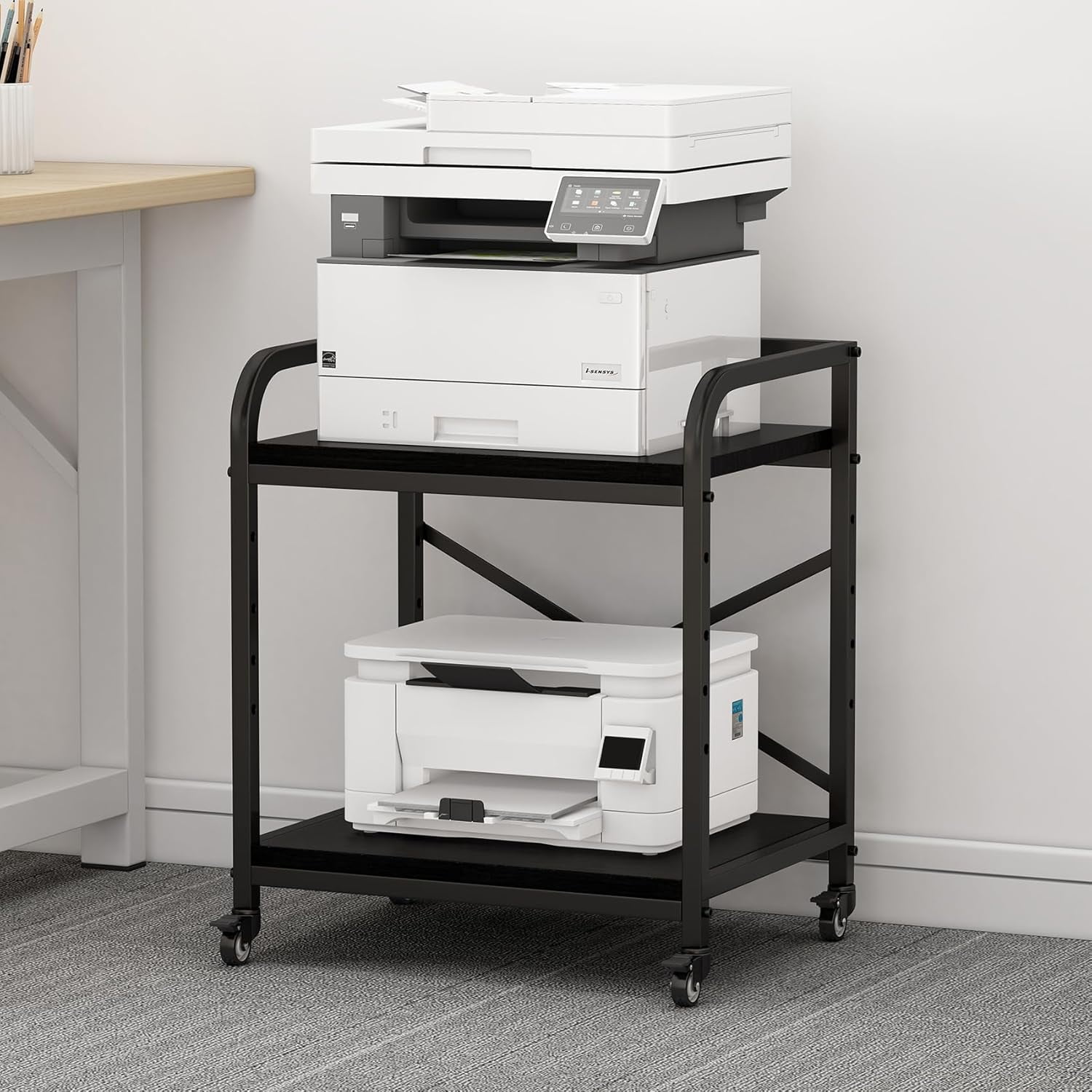 2 Tier Large Printer Stand, 20 x 20 Inches Printer Table with Storage ...