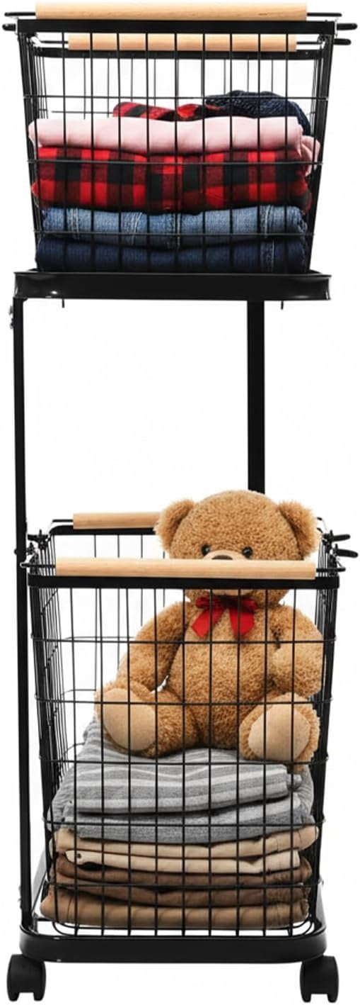 2-Tier Laundry Basket, Removable Laundry Storage Sorter Rack Metal ...
