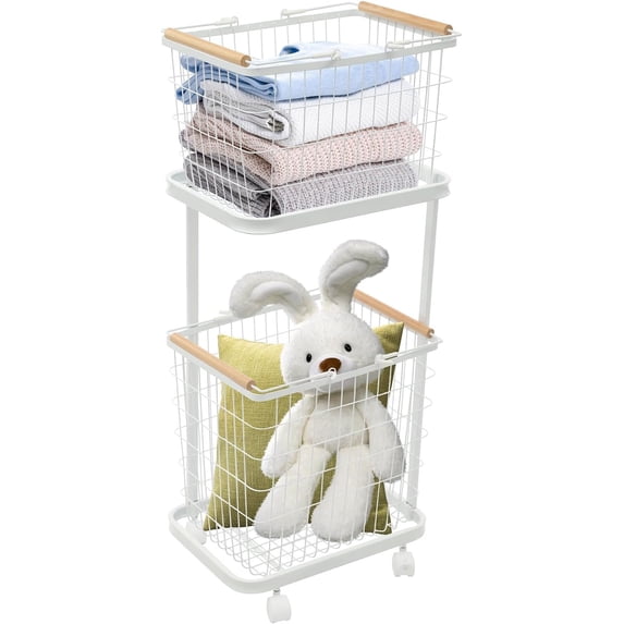 2-Tier Laundry Basket, Removable Laundry Storage Sorter Rack Metal ...