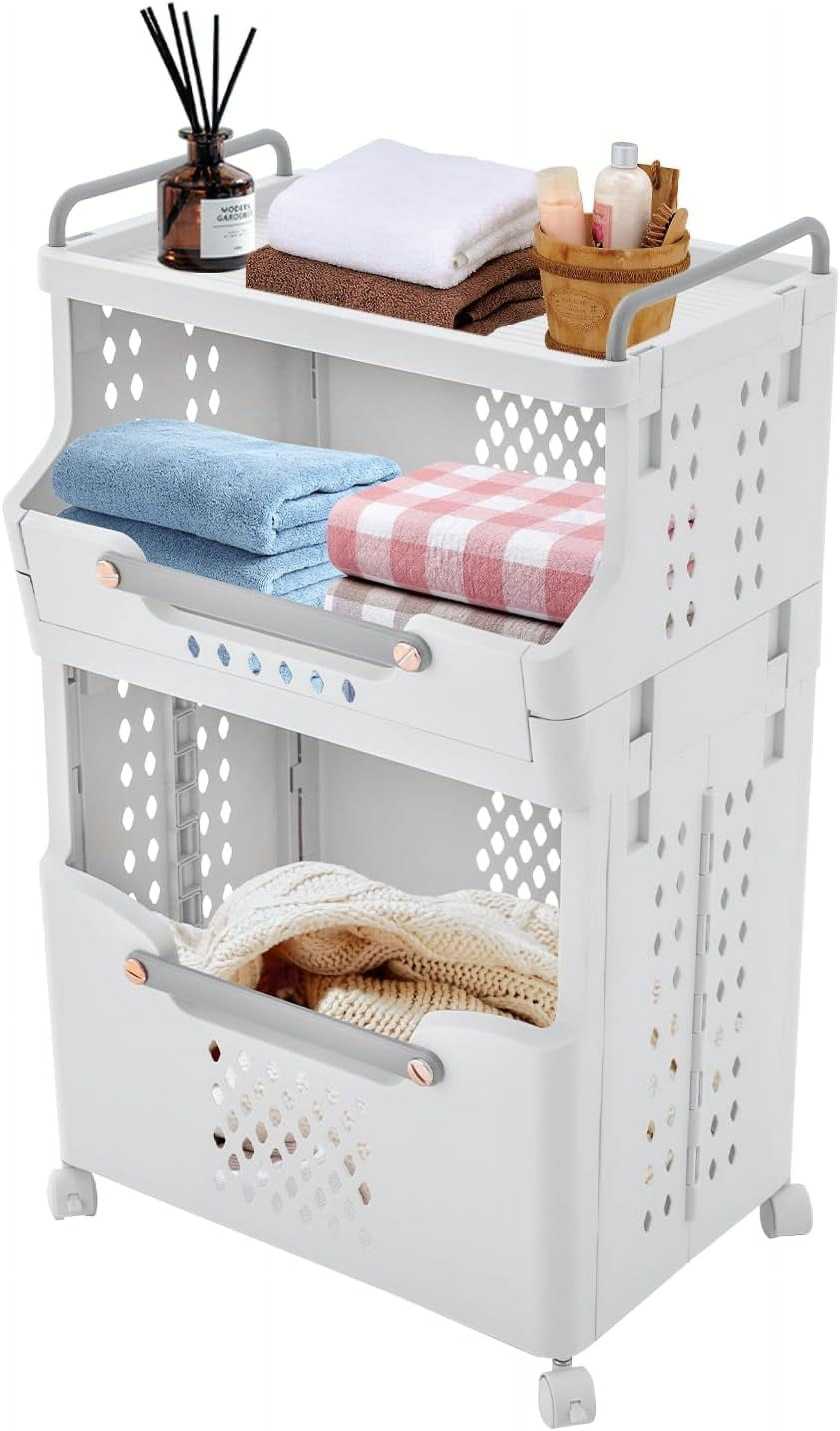2-Tier Laundry Basket with Wheels, Rolling Folding Laundry Hamper ...
