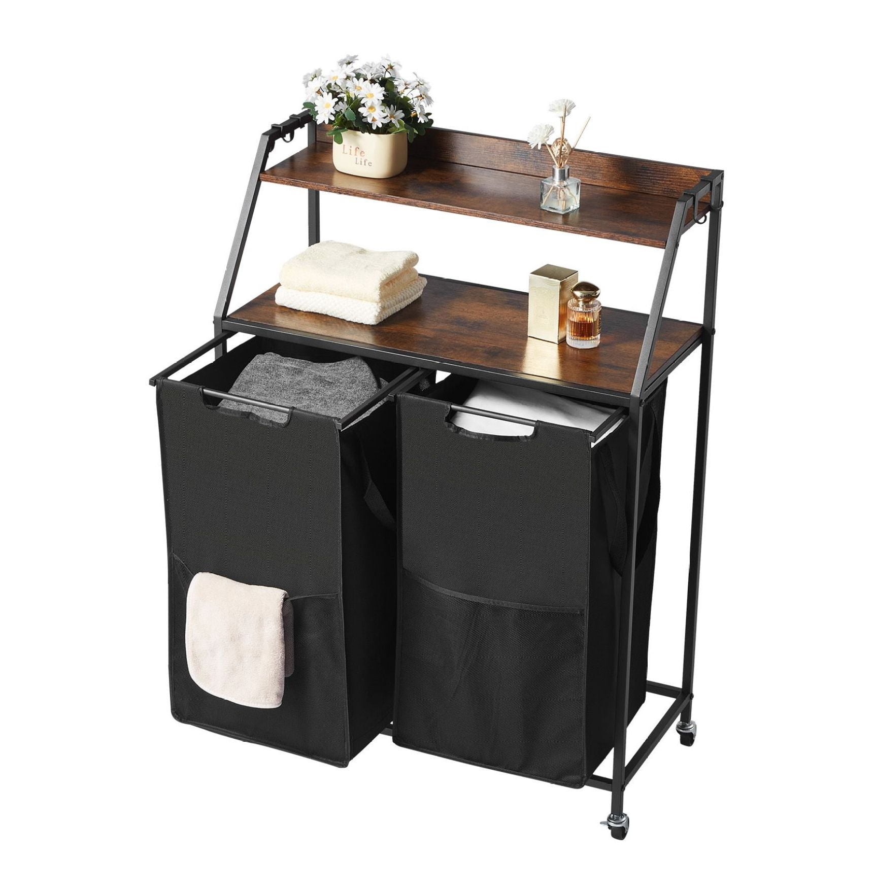 2 Tier Laundry Sorter Hamper with Tabletop, Rolling Laundry Basket ...