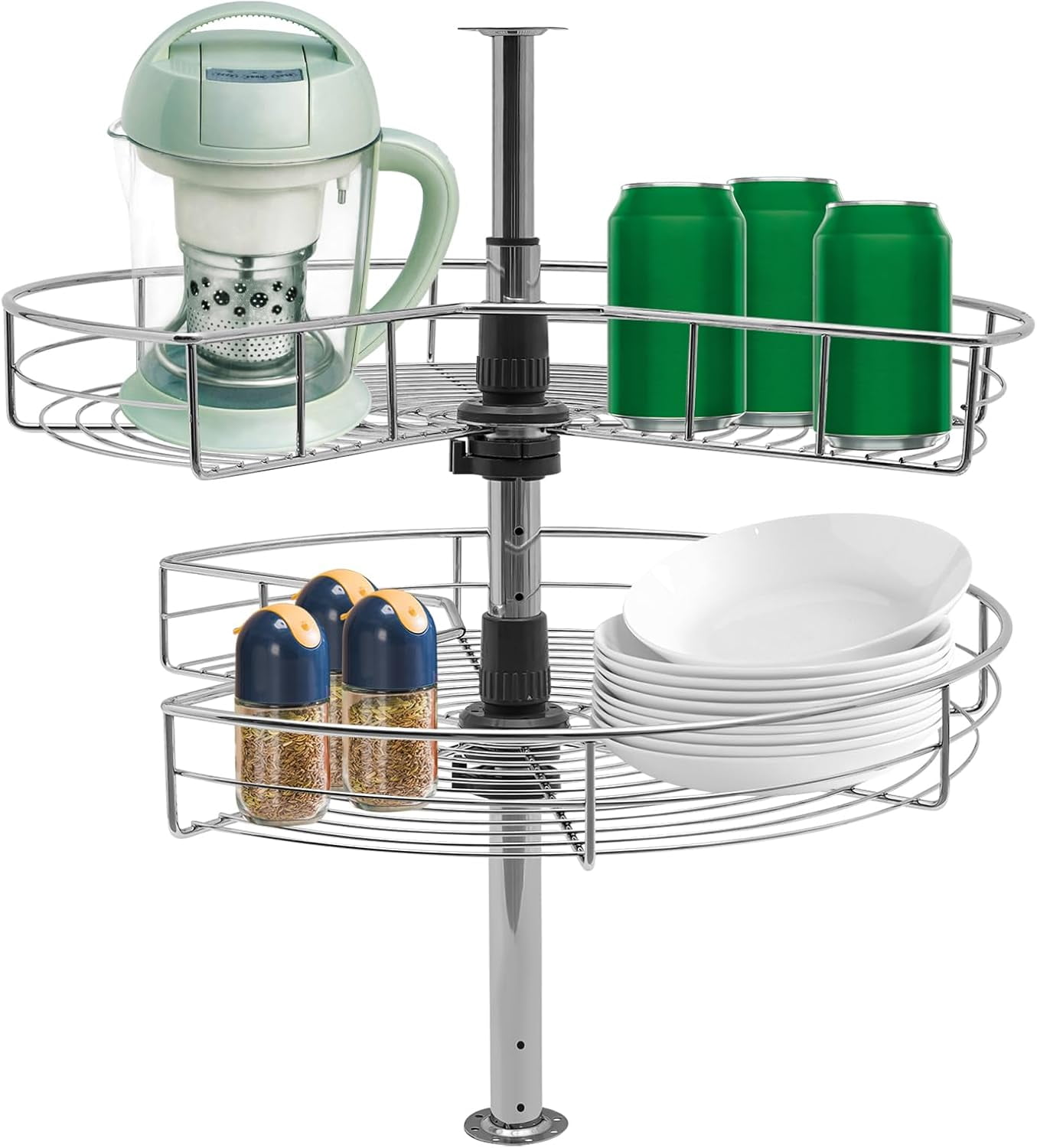 2 Tier Lazy Kitchen Base Cabinet Corner Organizer, 270° Rotating Blind ...