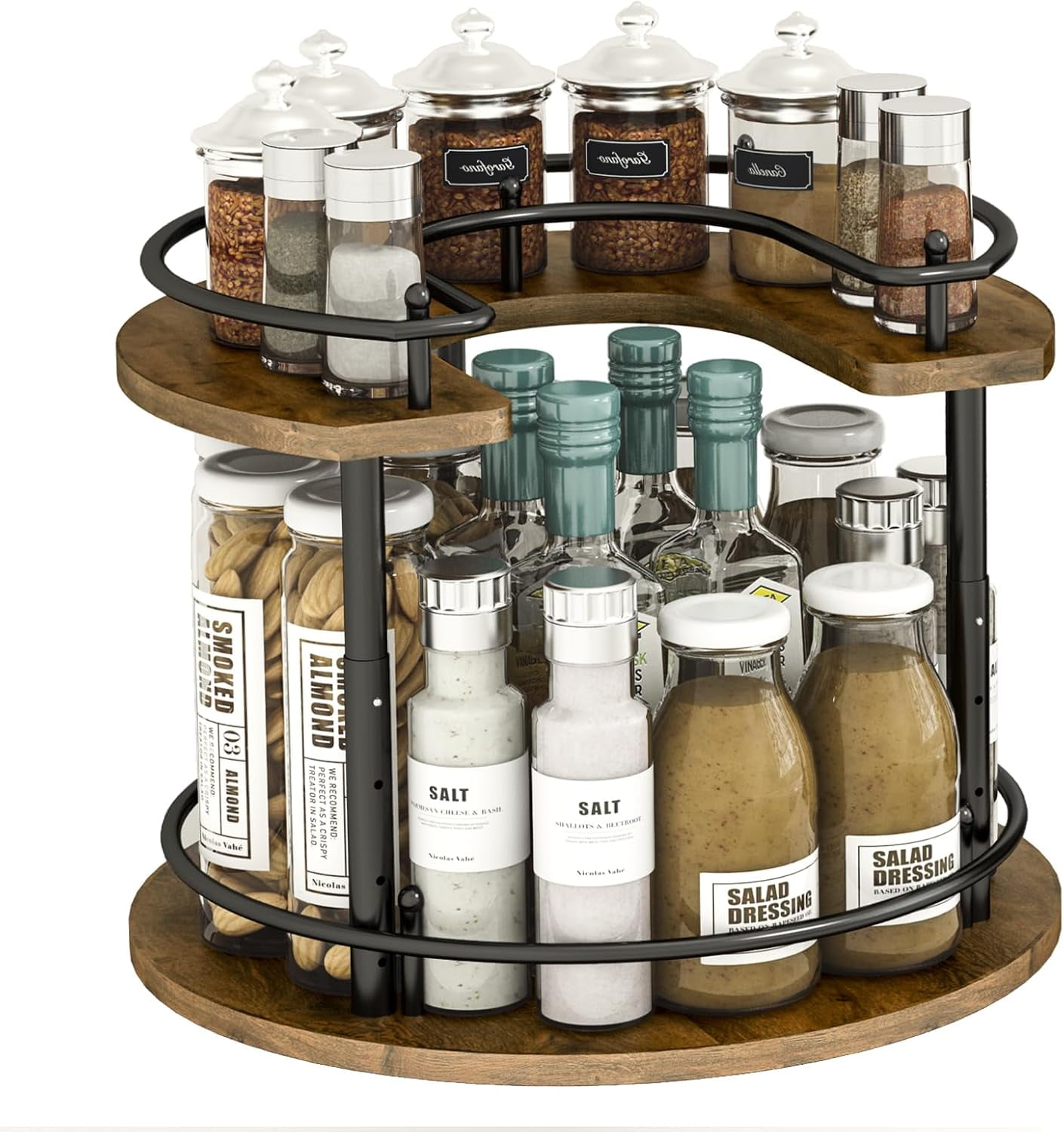 2 Tier Lazy Susan Organizer,2-Tier Spinning Spice Rack with Stable ...