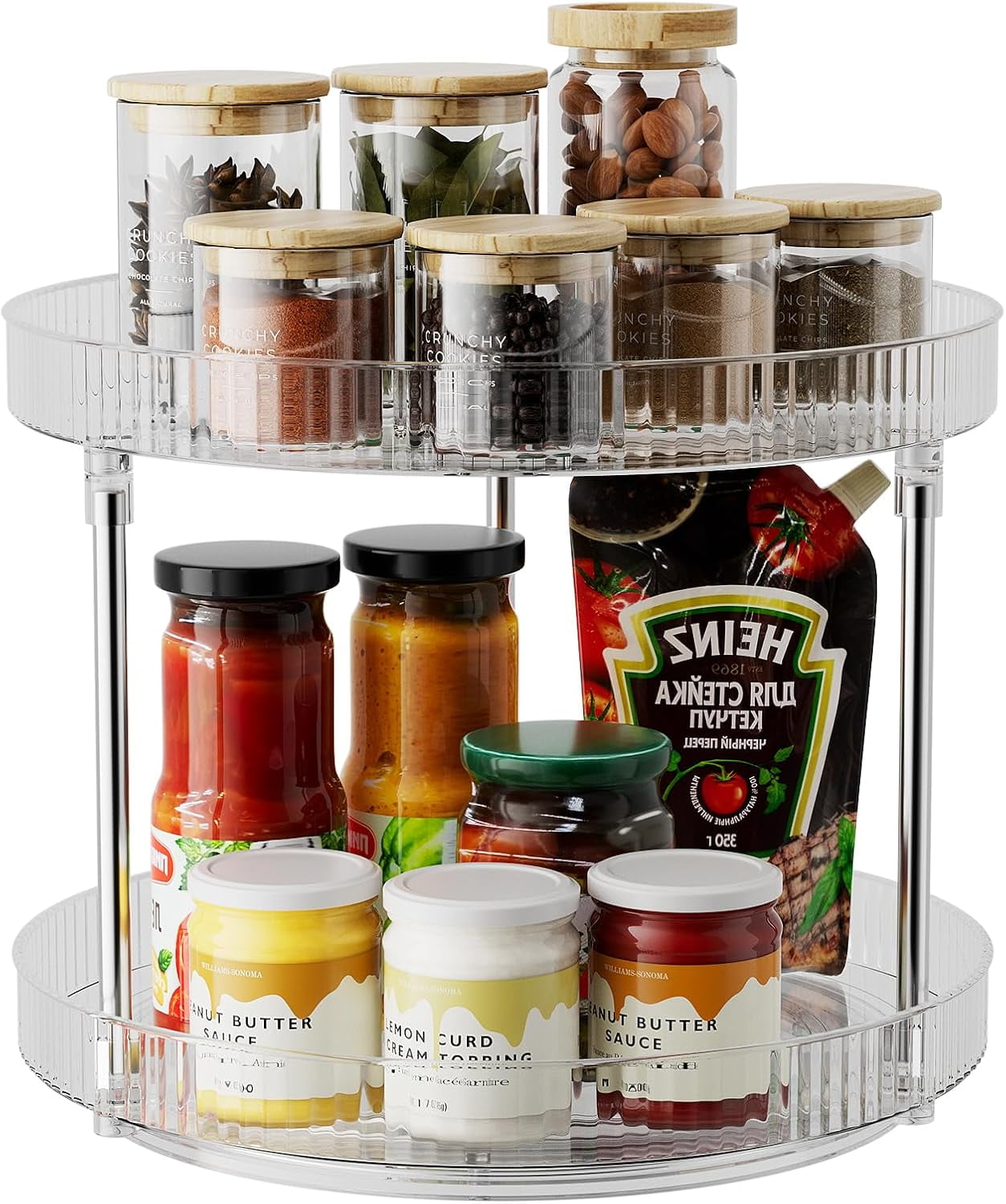 2 Tier Lazy Susan Organizer, 360 Degree Rotating Clear Lazy Susan for ...