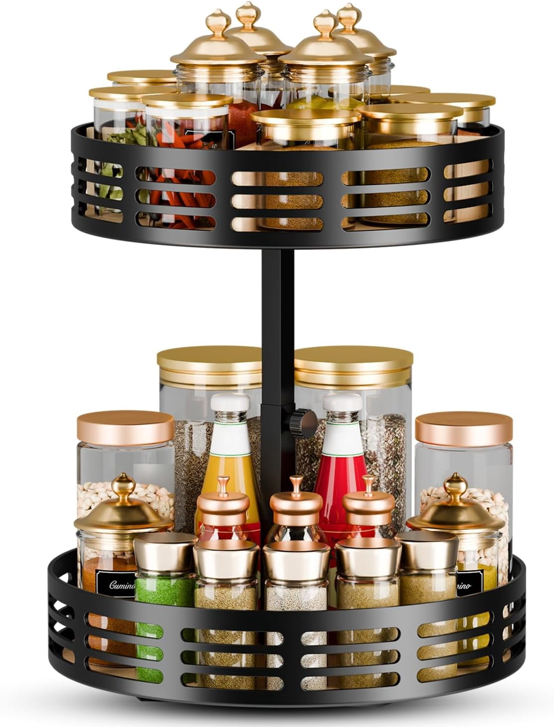 2 Tier Lazy Susan Organizer - 360° Rotating Spice Rack, Adjustable ...