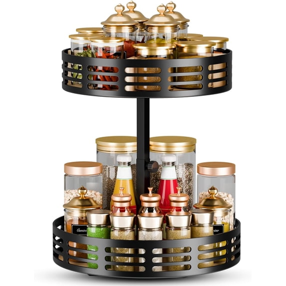 2 Tier Lazy Susan Organizer - 360° Rotating Spice Rack, Adjustable ...