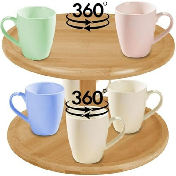 2-Tier Lazy Susan Organizer - Bamboo Wooden Lazy Susan - 360 Double ...