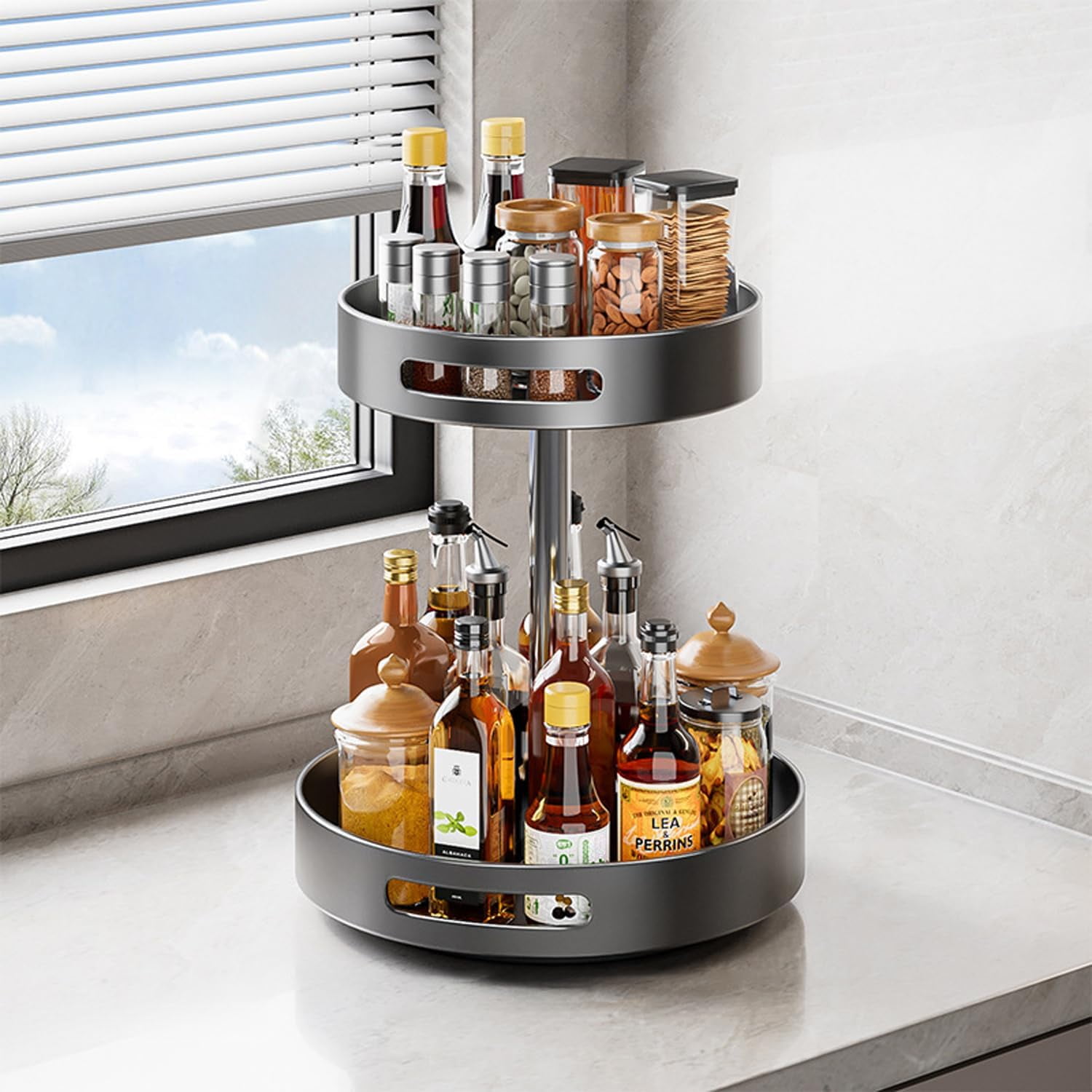 2 Tier Lazy Susan Organizer, Metal Kitchen Lazy Susan Turntable for ...