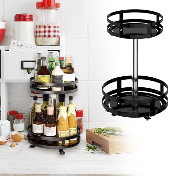 KLM Lazy Susan Wood Rotating Spice Rack 12" 2-Tier for Kitchen ...