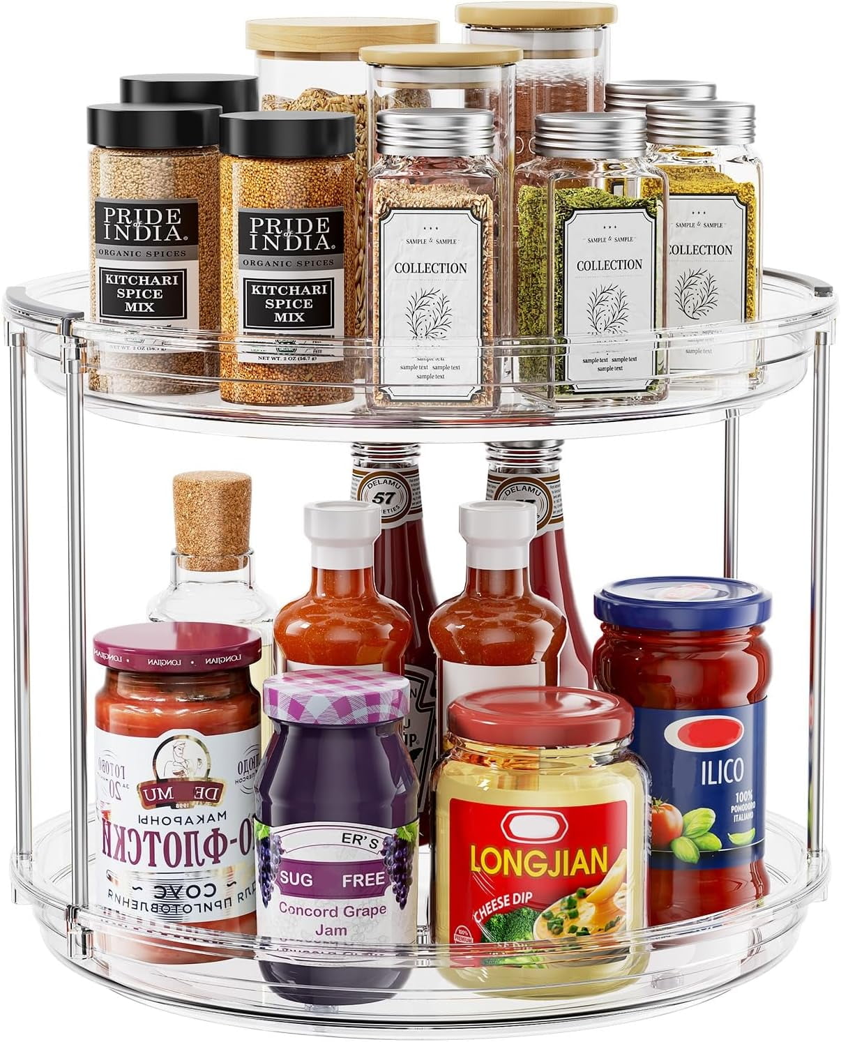 2 Tier Lazy Susan Turntable Organizer 9.25 inch, Rotating Spice Rack ...