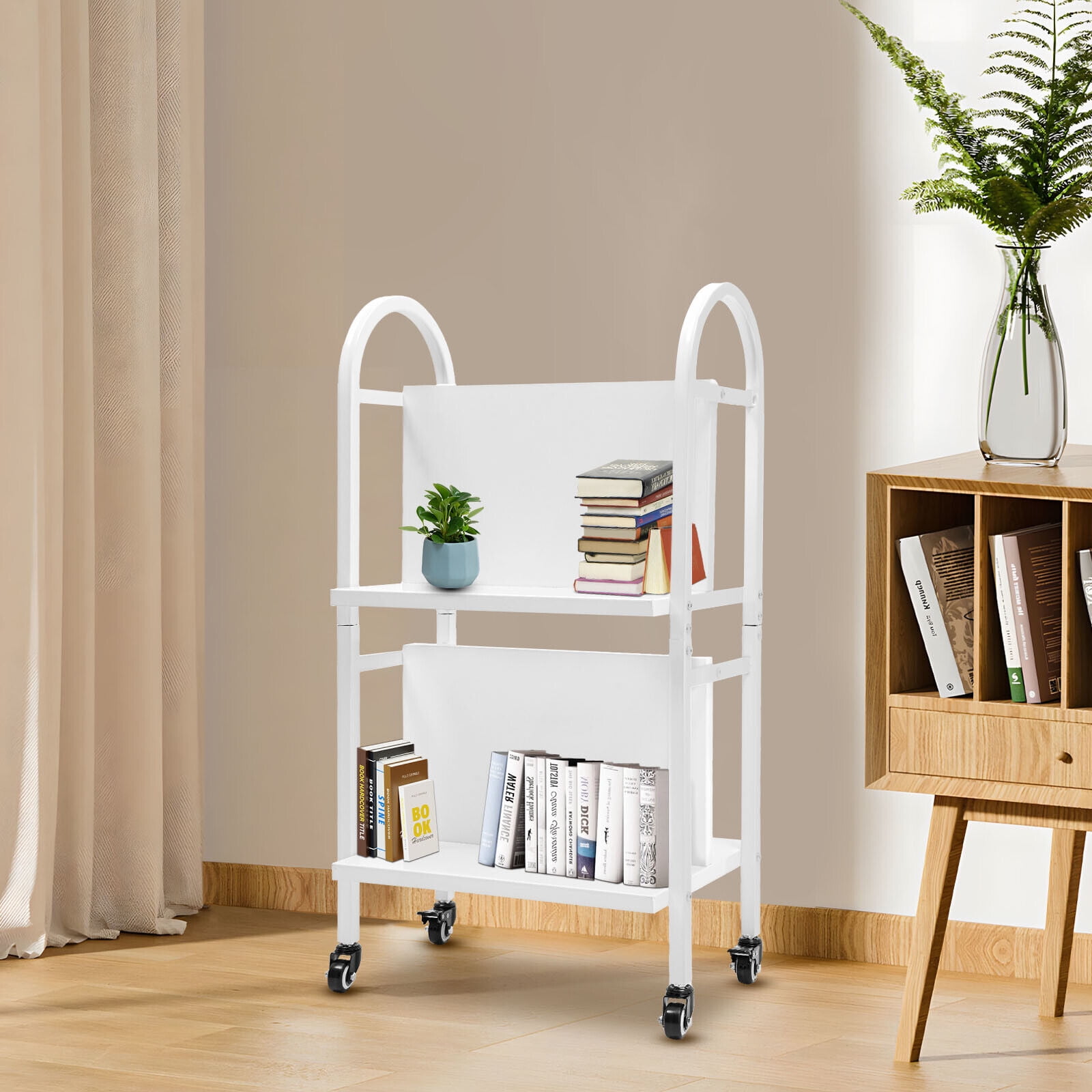 2-Tier Library Book Storage Cart Rolling Book Truck Book Cart W ...