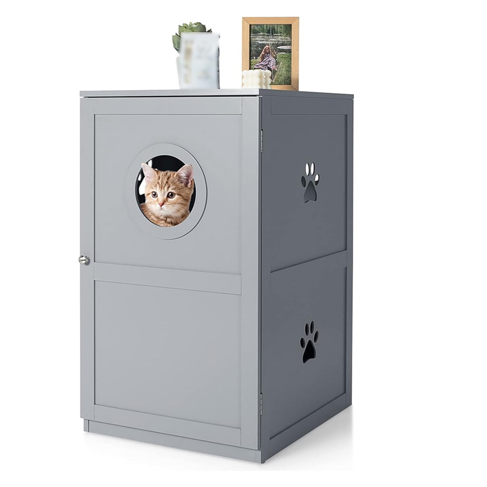 2-Tier Litter Box Enclosure, Cat House, Privacy Cat Washroom Bench with ...