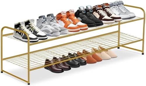 2-Tier Long Shoe Rack for Closet Metal Shoe Organizer for Entryway ...
