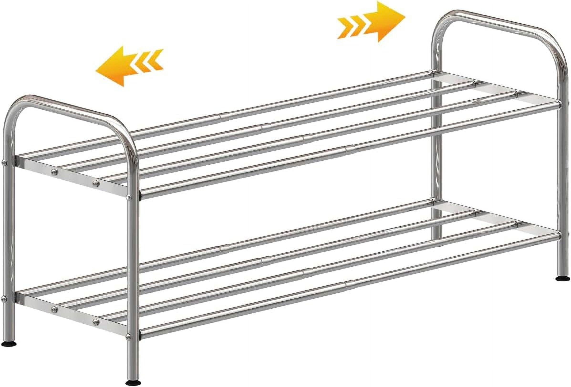 2-Tier Low Shoe Rack, 100% Stainless Steel, Small Expandable Shoe Rack ...