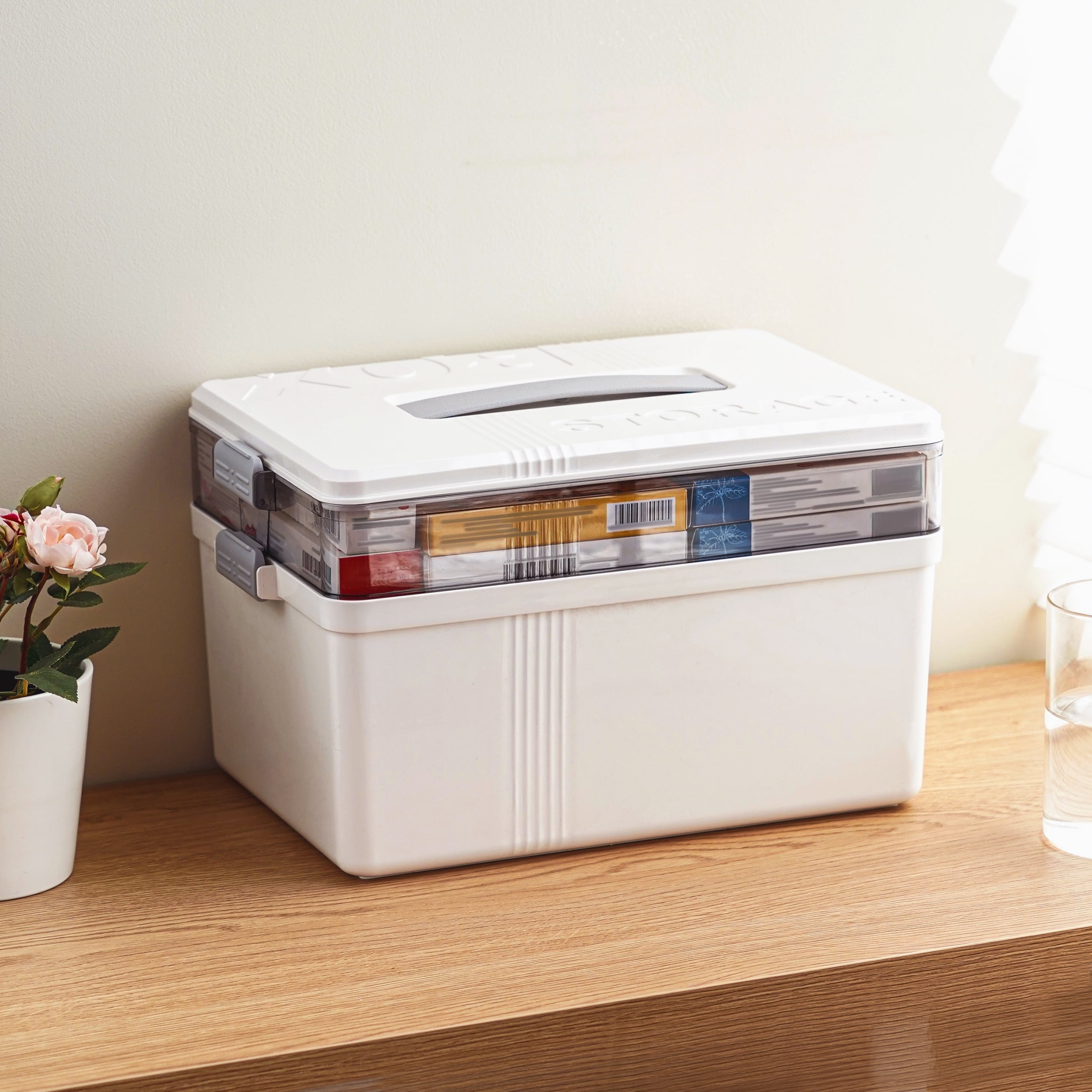 2-Tier Plastic Storage Bin with Lid Portable Handled Stackable for ...