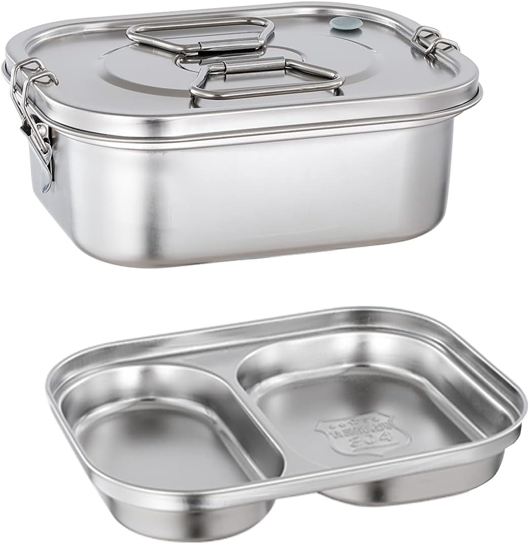 2 Tier Metal Bento Box for Adults - 304 Stainless Steel 3 Sections ...