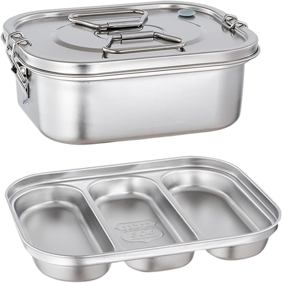 2 Tier Metal Bento Box for Adults - 304 Stainless Steel 4 Sections ...