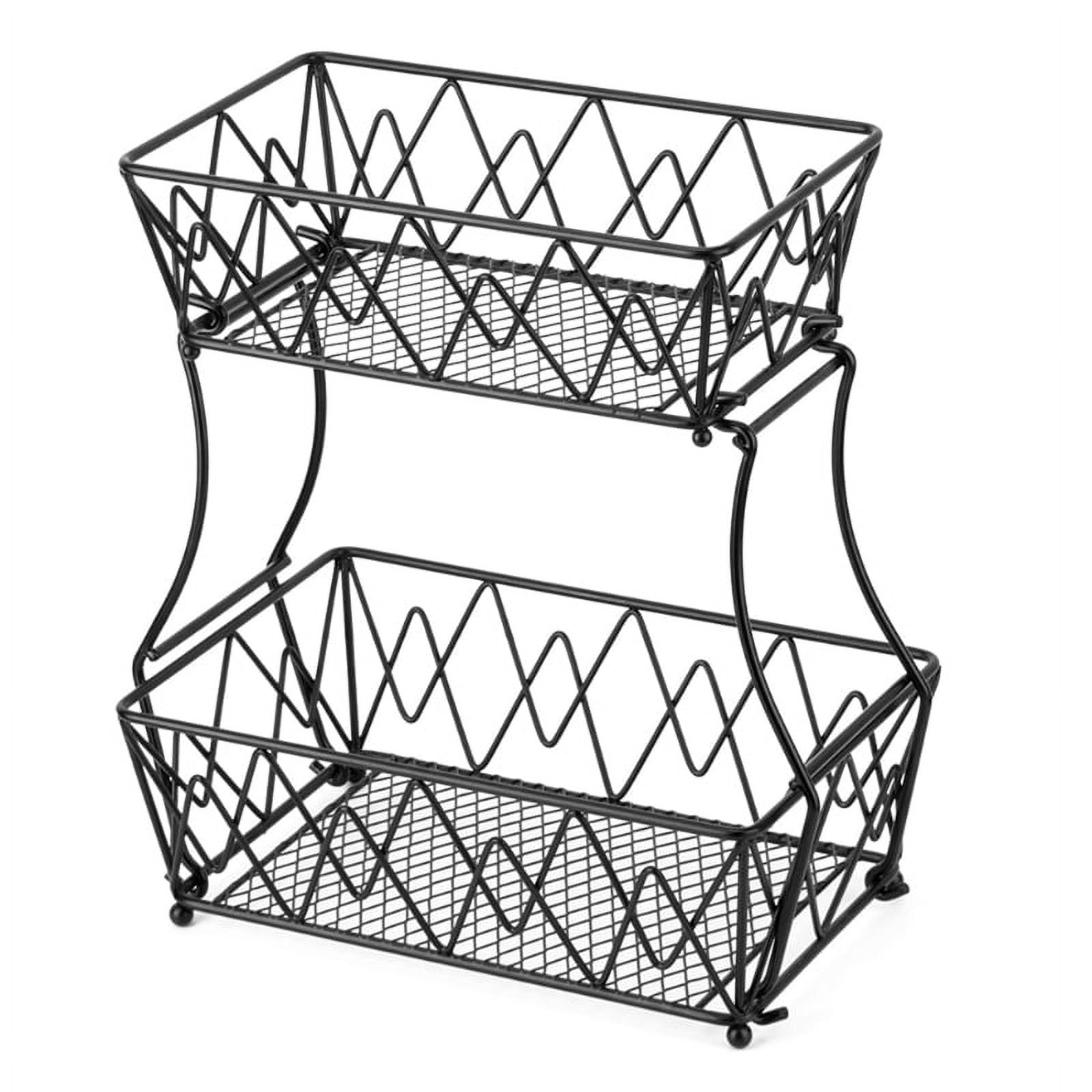 2 Tier Metal Fruit Basket Detachable Kitchen Bread Vegetables Organizer ...