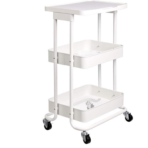 2-Tier Metal Kitchen/Utility Cart with Shelf, White - Walmart.com