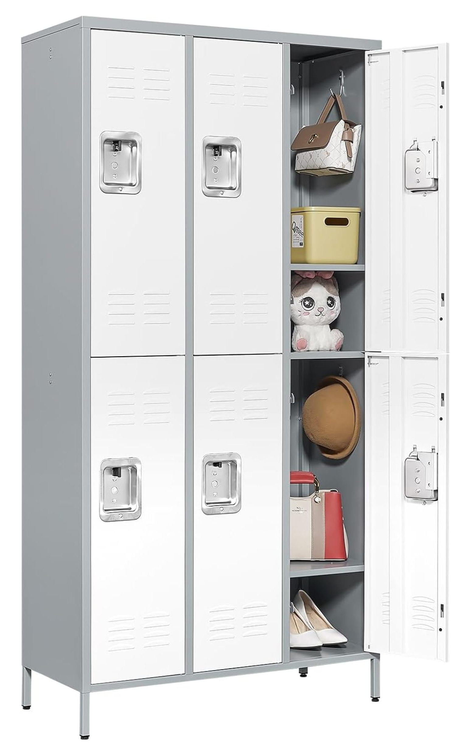 2 Tier Metal Lockers 3-Wide, 72" x 36" x 16" Storage Locker Units with ...