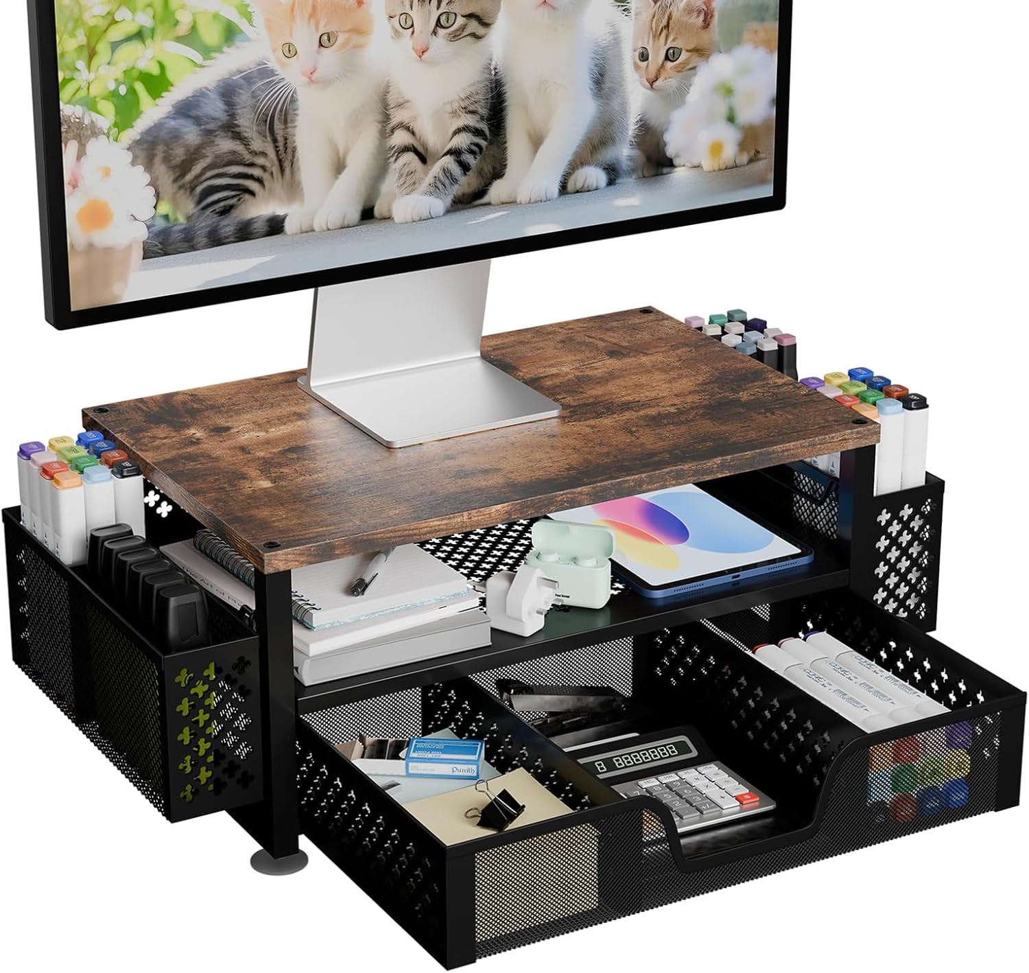 2 Tier Metal Monitor Stand Monitor riser and Computer Desk Organizer ...