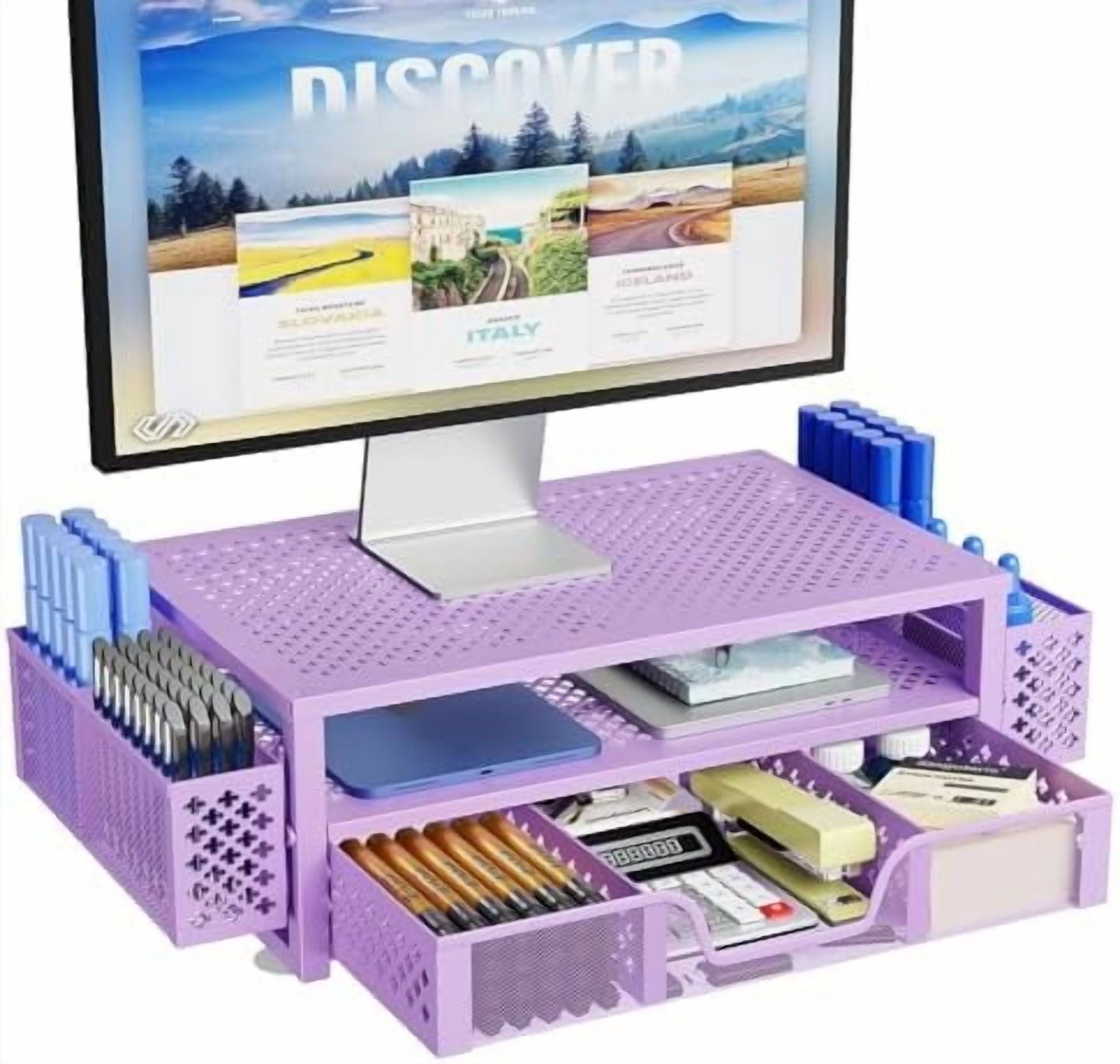 2 Tier Metal Monitor Stand Monitor riser and Computer Desk Organizer ...
