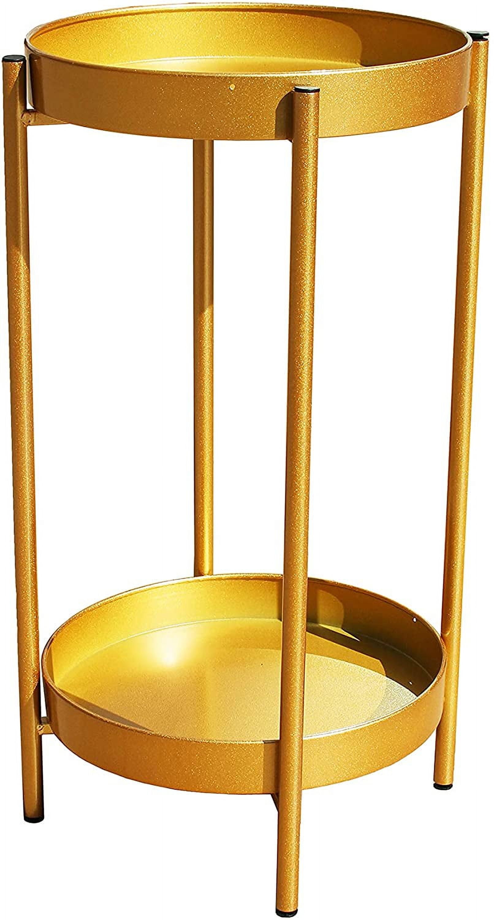 2-Tier Metal Plant Stand, Gold, Quick Assemble, Removable Plates ...