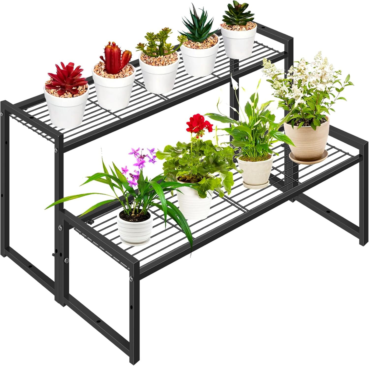 2 Tier Metal Plant Stand Indoor Outdoor, Ladder Flower Pot Holder Plant ...