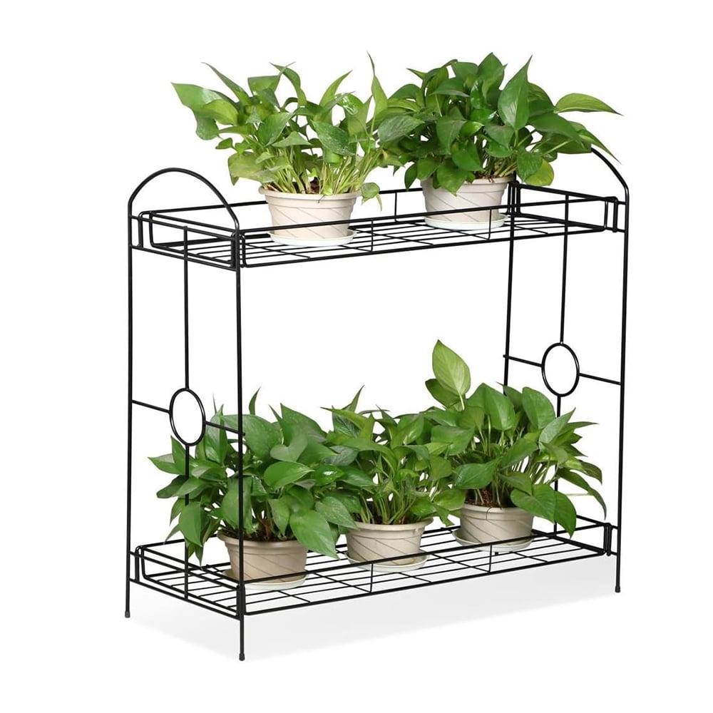 2-Tier Metal Plant Stand, Versatile Flower Stand Rack with Tray Design ...