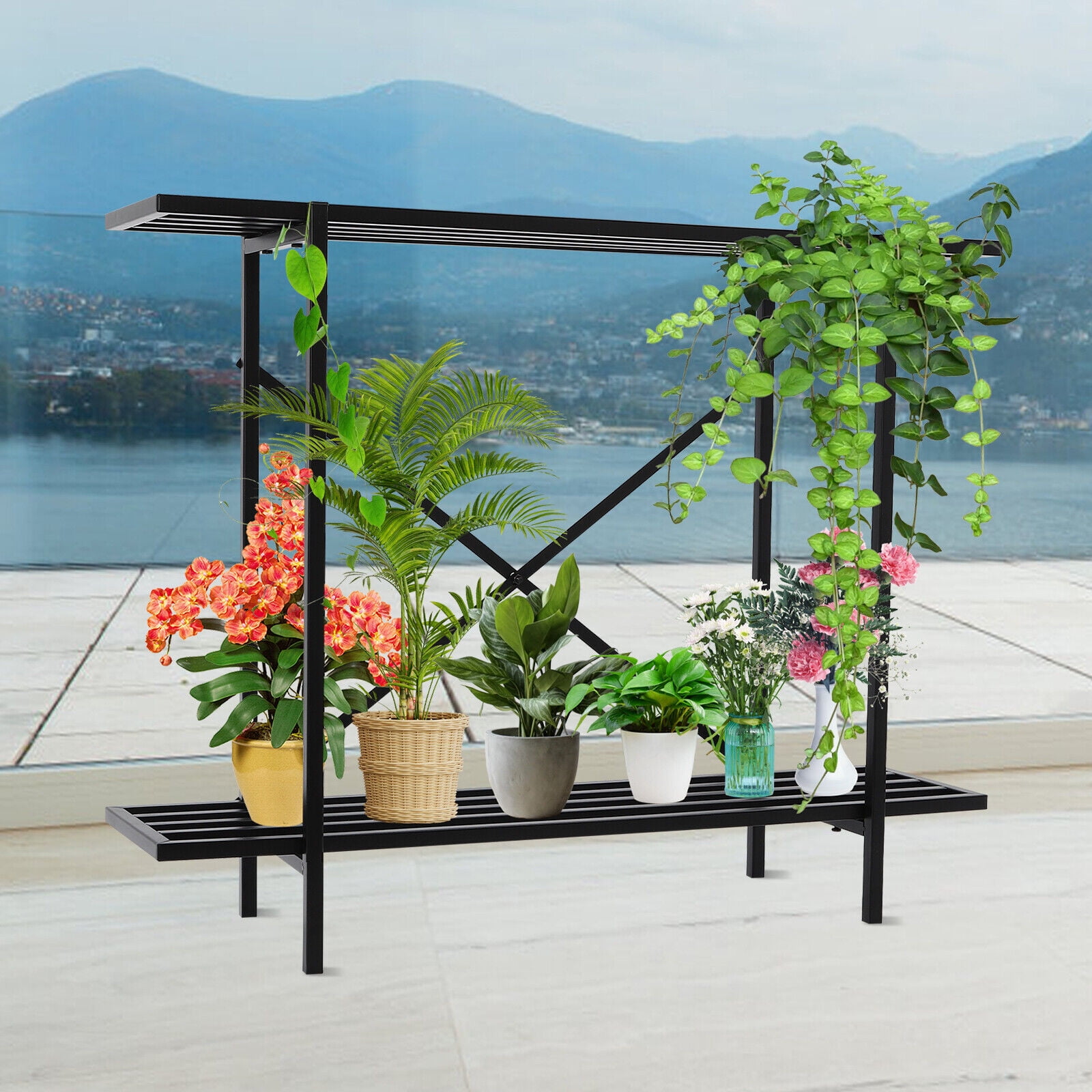 2-Tier Metal Plant Stand Rectangular Plant Stand Iron Plant Rack for ...