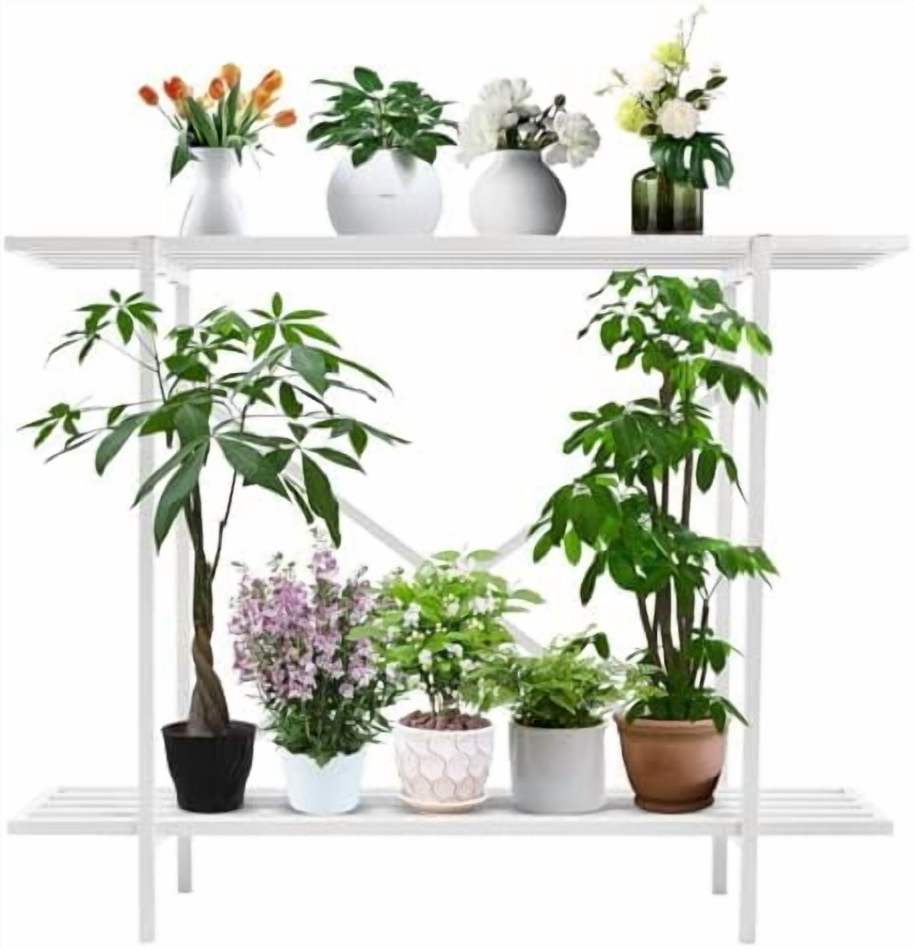 2-Tier Metal Plant Stand with Wheels, Plant Rack for Small Space Narrow ...